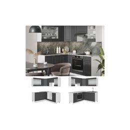 VICCO Eckk&uuml;che K&uuml;chenzeile Einbauk&uuml;che Fame-Line Landhaus Wei&szlig; Anthrazit Gold 190 cm Schubunterschrank Sp&uuml;lenunterschrank Eckunterschrank Herdumbauschrank H&auml;ngeglasschrank H&auml;ngeschrank