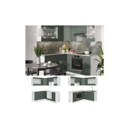 VICCO Eckk&uuml;che K&uuml;chenzeile Einbauk&uuml;che Fame-Line Landhaus Wei&szlig; Gr&uuml;n Gold 190 cm Schubunterschrank Sp&uuml;lenunterschrank Eckunterschrank Herdumbauschrank H&auml;ngeglasschrank H&auml;ngeschrank