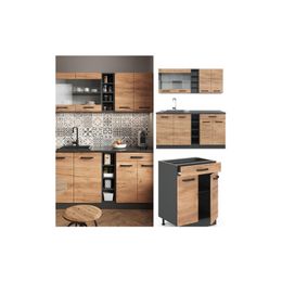 VICCO K&uuml;chenzeile K&uuml;chenblock Einbauk&uuml;che R-Line Single Anthrazit Eiche 160 cm
