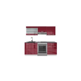 VICCO K&Uuml;CHE R-LINE 200CM K&Uuml;CHENZEILE K&Uuml;CHENBLOCK EINBAU Bordeaux Hochglanz