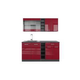 VICCO K&uuml;chenzeile K&uuml;chenblock Einbauk&uuml;che R-Line Single Anthrazit Bordeaux Hochglanz 160 cm