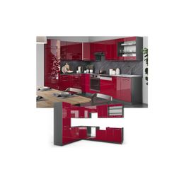 VICCO K&uuml;chenzeile Fame-Line Eckk&uuml;che Winkel K&uuml;che Einbau Bordeaux Hochglanz