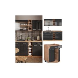 VICCO K&uuml;chenzeile K&uuml;chenblock Einbauk&uuml;che R-Line Single Eiche Anthrazit Hochglanz 160 cm