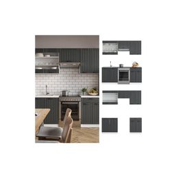VICCO K&uuml;che Fame-Line 200 cm K&uuml;chenzeile Landhaus K&uuml;chenblock Einbau Anthrazit