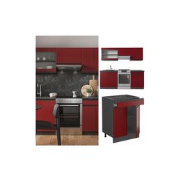 VICCO K&uuml;chenzeile K&uuml;chenblock Einbauk&uuml;che R-Line J-Shape Anthrazit Rot 200 cm modern K&uuml;chenschr&auml;nke K&uuml;chenm&ouml;bel
