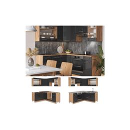 VICCO Eckk&uuml;che K&uuml;chenzeile Einbauk&uuml;che Fame-Line Eiche Anthrazit 190 cm modern Schubunterschrank Sp&uuml;lenunterschrank Eckunterschrank Herdumbauschrank H&auml;ngeglasschrank H&auml;ngeschrank Hochglanz