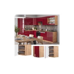 VICCO Eckh&auml;ngeschrank K&uuml;chenschrank K&uuml;chenm&ouml;bel Fame-Line Eiche Rot Bordeaux modern 57 cm K&uuml;che Einbauk&uuml;che Eckk&uuml;che H&auml;ngeschrank Dreht&uuml;r Einlegeboden K&uuml;chenzeile Hochglanz