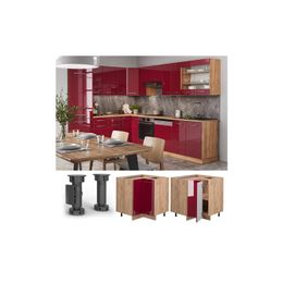 VICCO Eckunterschrank K&uuml;chenschrank K&uuml;chenm&ouml;bel Fame-Line Eiche Rot Bordeaux modern 87 cm K&uuml;che Eckk&uuml;che Einbauk&uuml;che Doppel-Dreht&uuml;r Einlegeboden Blende K&uuml;chenzeile Hochglanz