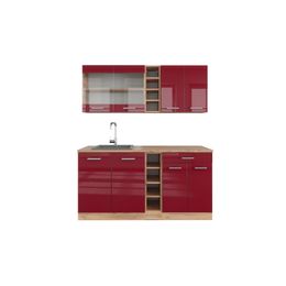 VICCO K&uuml;chenzeile K&uuml;chenblock Einbauk&uuml;che R-Line Single Eiche Bordeaux Hochglanz 160 cm