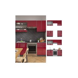 VICCO K&uuml;chenzeile K&uuml;chenblock Einbauk&uuml;che 200cm Fame-Line Bordeaux Hochglanz