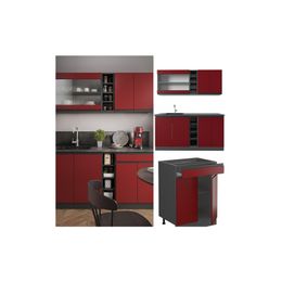 VICCO K&uuml;chenzeile K&uuml;chenblock Einbauk&uuml;che R-Line J-Shape Anthrazit Rot 160 cm modern K&uuml;chenschr&auml;nke K&uuml;chenm&ouml;bel