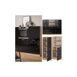 VICCO K&uuml;chenzeile R-Line Solid Eiche Schwarz 180 cm modern K&uuml;chenschr&auml;nke K&uuml;chenm&ouml;bel