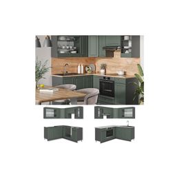 VICCO Eckk&uuml;che K&uuml;chenzeile Einbauk&uuml;che Fame-Line Landhaus Anthrazit Gr&uuml;n Gold 190 cm Schubunterschrank Sp&uuml;lenunterschrank Eckunterschrank Herdumbauschrank H&auml;ngeglasschrank H&auml;ngeschrank
