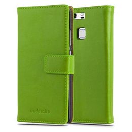 Cadorabo Handyhülle für Huawei P9 Hülle Huawei P9, Klappbare Handy Schutzhülle - Hülle - mit Standfunktion und Kartenfach, grün, GRAS GRÜN