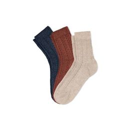 Tchibo 3 Paar Socken mit Zopfmuster - Dunkelblau/Meliert - Gr.: 35-38