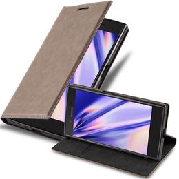 Cadorabo Handyhülle für Sony Xperia X COMPACT Hülle Sony Xperia X COMPACT, Hülle Schutzhülle mit Standfunktion, Magnetverschluss und Kartenfach, braun