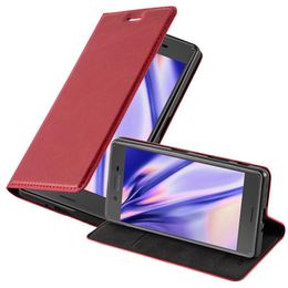 Cadorabo Handyhülle für Sony Xperia X Hülle Sony Xperia X, Hülle Schutzhülle mit Standfunktion, Magnetverschluss und Kartenfach, rot, APFEL ROT