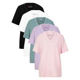 bonprix Weites Long-Shirt mit V-Ausschnitt, Kurzarm (5er Pack)