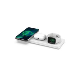 Belkin Belkin drahtloses 3-in-1 MagSafe Ladepad Smartphone-Ladegerät (inkl. Netzteil kompatibel für iPhone der Serie 15/14/13/12, für iPhone, Apple Watch und AirPods, Wireless Ladegerät/Ladestation), weiß