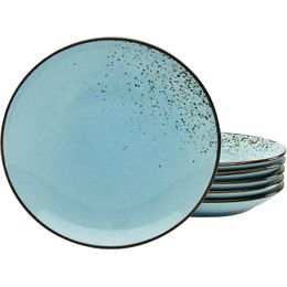 Creatable Dessertteller Essteller NATURE COLLECTION, (6 St), Teller Set für 6 Personen, Ø 21 cm, Steinzeug, blau