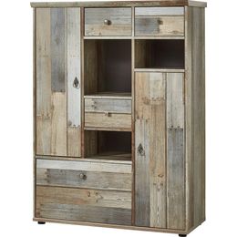 Innostyle Highboard BONANZA (1 St), 2 Holztüren, 3 Schubladen, 11 Fächer, Softclose, ABS Kantenschutz, braun