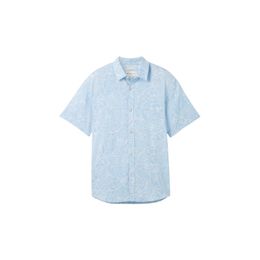 Tom Tailor Denim Herren Relaxed Kurzarmhemd mit Leinen, blau, Allover Print, Gr. XXL