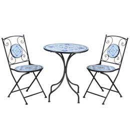 Outsunny Gartenmöbel-Set mit Stahlrahmen blau, schwarz (Farbe: schwarz, blau, weiß)
