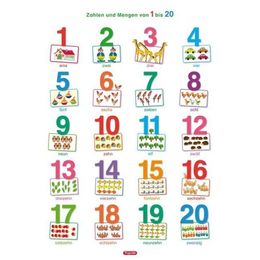 Fragenbär-Lernposter: Zahlen und Mengen von 1 bis 20 (in der Schulbuch-Druckschrift) L 70 x 100 cm