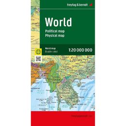World map, political - physical, english, 1:20.000.000, folded, freytag & berndt, Karte (im Sinne von Landkarte)