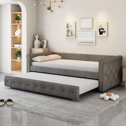 Daybett 90 x 200 cm - ausziehbares Schlafsofa, Samtstoff, Kinderbett Gästebett - Grau