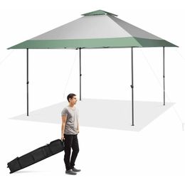 400 x 400 cm Pop-up Pavillon, Gartenpavillon höhenverstellbar mit Doppeldach & 4 Verstärkungsrippen & Tasche mit Rädern, Wasserdicht & uv Schutz 50+