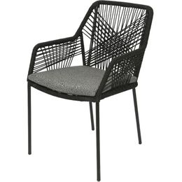 Seville Schwarzer stapelbarer Stuhl aus pp mit Outdoor-Seil und Kissen