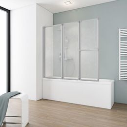 Schulte - 3-teilige Duschwand für Badewanne, faltbar mit Handtuchhalter, Kunstglas Softline hell mit Tropfen Dekor, Größe: 151 x 140 cm, Profilfarbe: