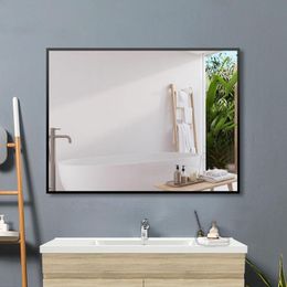 Badspiegel Wandspiegel Quadrat Spiegel Schwarzer Rand Badezimmerspiegel 80 x 60 cm