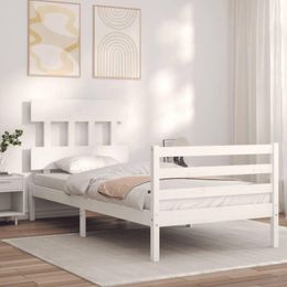 Massivholzbett mit Kopfteil, Einzelbett, Bettrahmen, Schlafzimmerbett Weiß 90x200 cm LLLA869333 MAISONCHIC