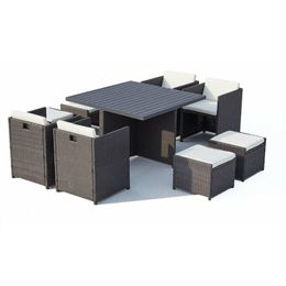 Tisch und 8 Stühle Alu Harz, ineinanderschiebbar, grau/weiß sunset - Grau/Weiß