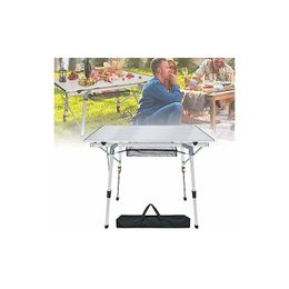 Campingtisch Alu Klapptisch Höhenverstellbar, Klappbar Camping Tisch Falttisch Picknicktisch Reisetisch mit Tragetasche, 45 x 90 x 52 cm Foldable