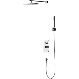 Design Unterputz-Duschsystem Duschset hochglänzend verchromt 400x400mm runder Regen-Duschkopf mit wassersparender Kopfbrause und Duscharmatur