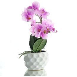 Gasper - Orchidee Lila-Rosa im weißen Steinguttopf 33 cm - Kunstpflanzen