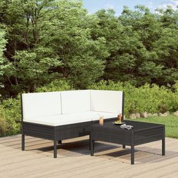 3-tlg. Garten-Lounge-Set Gartenmöbel-Set Terrassen-Sitzgruppe mit Auflagen Poly Rattan Schwarz ZDEH75010 MAISONCHIC