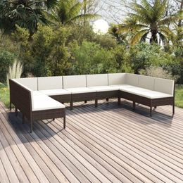 9-tlg. Garten-Lounge-Set Gartenmöbel-Set Terrassen-Sitzgruppe mit Auflagen Poly Rattan Braun ZDEH11786 MAISONCHIC