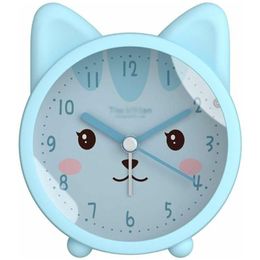Kinder niedliches Tier Katze leiser Wecker nicht tickende Silikonuhr Nachtlicht Reiseuhr blau - Minkurow