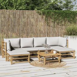 MAISONCHIC - 7-tlg. Garten-Lounge-Set Gartenmöbel-Set Terrassen-Sitzgruppe mit Hellgrauen Kissen Bambus ZDEH12263