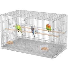 Yaheetech - Stapelbarer breiter Vogelkäfig, Flugkäfig mit Sitzstangen für Papageien, Sittiche und andere Vögel, Weiß 76 x 45,5 x 45,5 cm - Hellgrau
