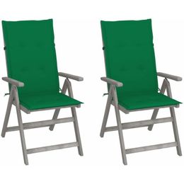 MAISONCHIC 2 Stk.Gartenstühle Gartensessel,Relaxsessel,Verstellbare Gartenstühle mit Auflagen Massivholz Akazie -87472 - Grau