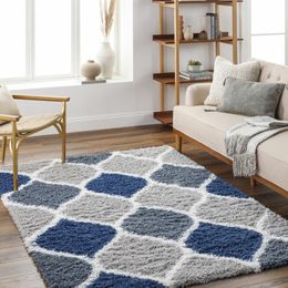 Perseteppich Hochflor Wohnzimmer Soft Weich Shaggy Orient Marokkanischer Blau und Grau 160 x 220 cm - Surya