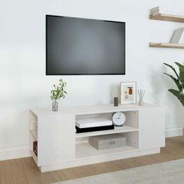TV-Schrank, TV-Lowboard, tv Möbel, Fernsehschrank Moderner Stil Weiß 110x35x40,5 cm Massivholz Kiefer NMKS53365 MAISONCHIC