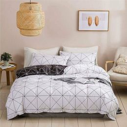 Bettwäsche-Set für Erwachsene, Bettbezug mit Reißverschluss, geometrisches Bettbezug-Set, Weiß, Grau, Schwarz (weiß, 220 x 240 cm)