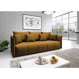 Sofa asvil 3-Sitzer Schlafsofa Couch mit Schlaffunktion Bettkasten MH48 Ocker - Furnix