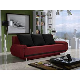 Sofa Designersofa mika 3-Sitzer mit Schlaffunktion Rot / Schwarz
